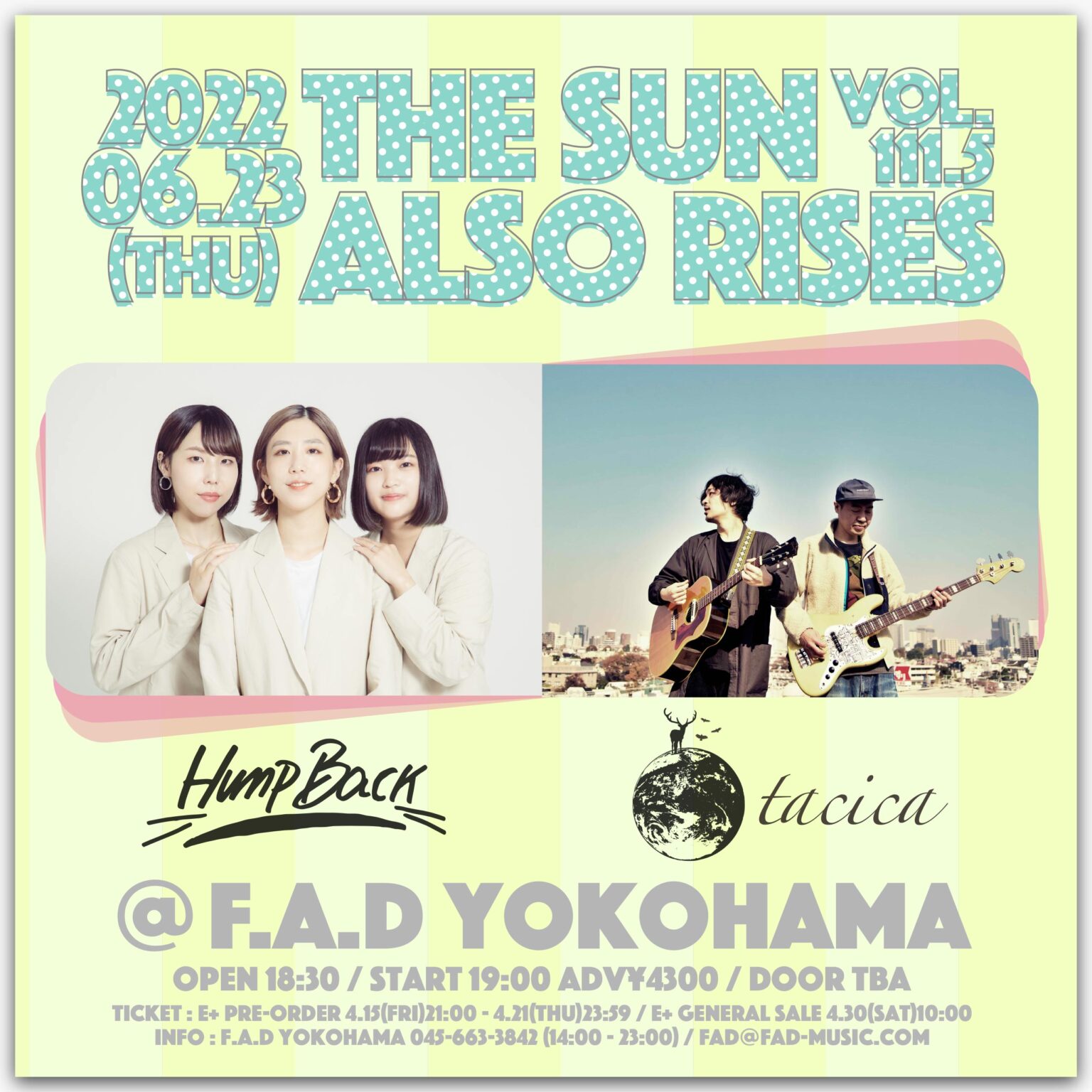 6/23(木) THE SUN ALSO RISES vol.111 Hump Back / tacica / NEWS / tacica official site